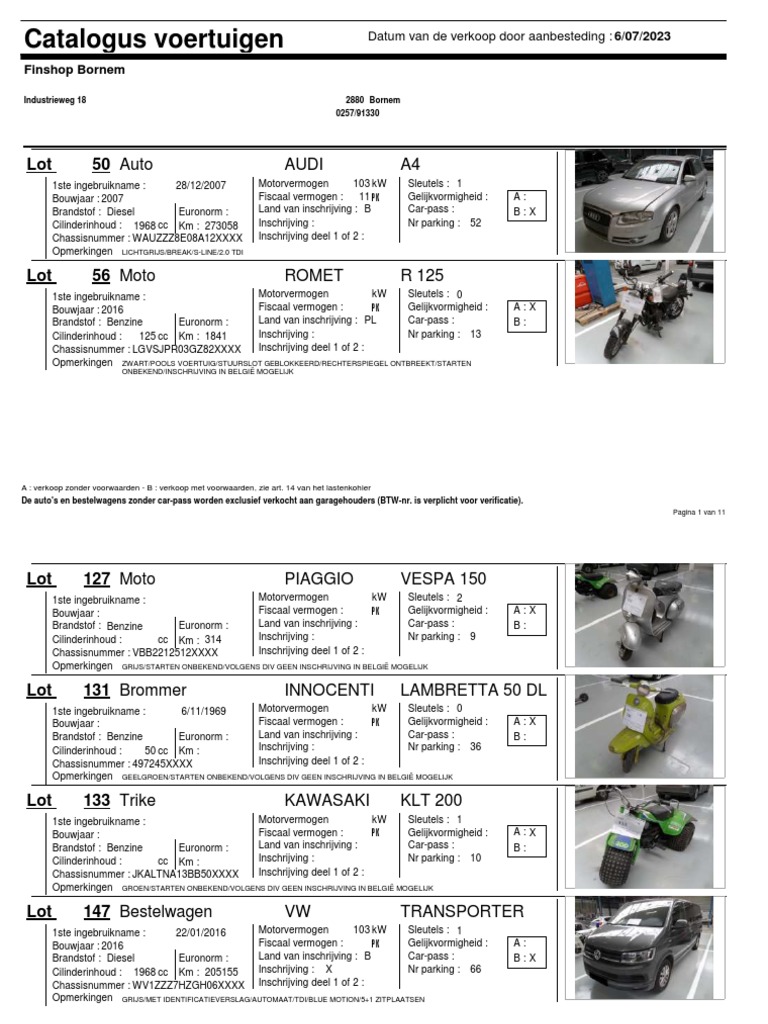 Catalogus Voertuigen Met Foto Aanbesteding 060723 | PDF