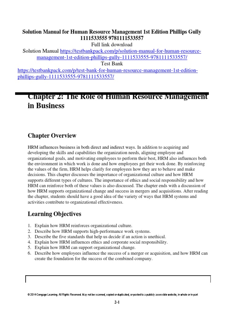 Solution Manual For Human Resource Management 1st Edition Phillips Gully 1111533555 ...