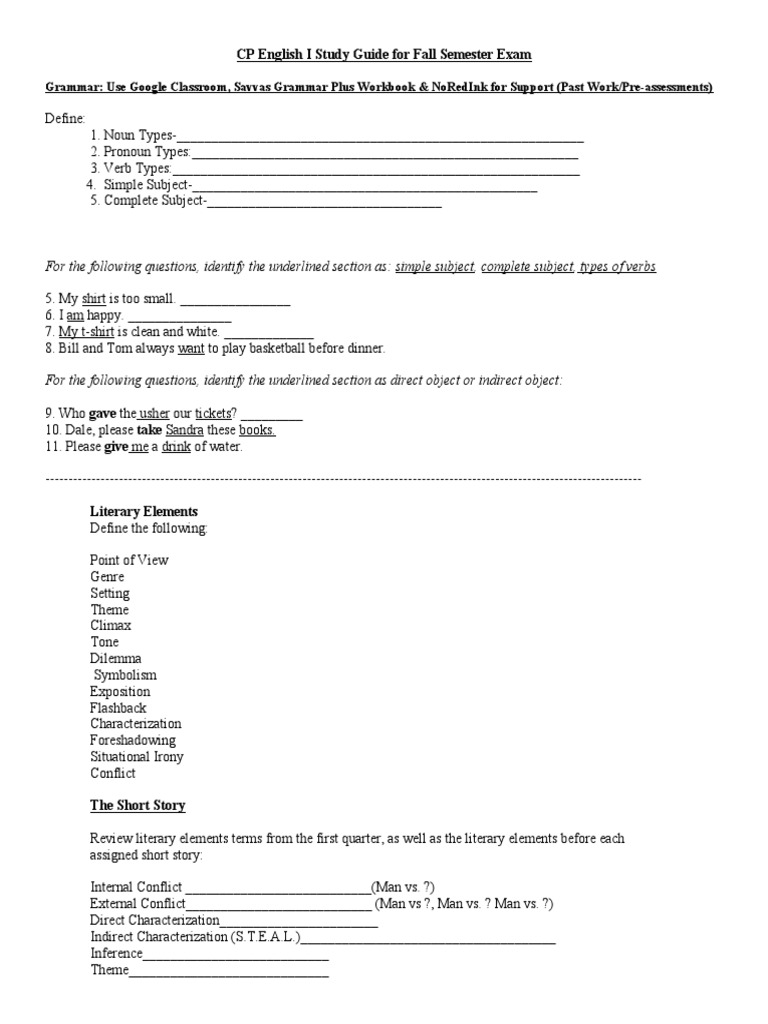 CP English I Fall Exam Study Guide | PDF | Poetry | Linguistics