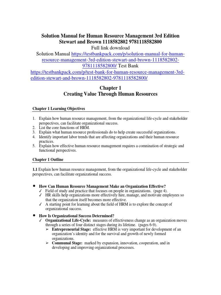 Solution Manual For Human Resource Management 3rd Edition Stewart and ...