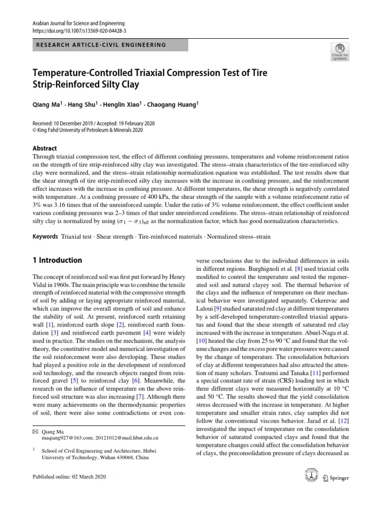 Triaxial Test on Tire-Reinforced Clay | PDF