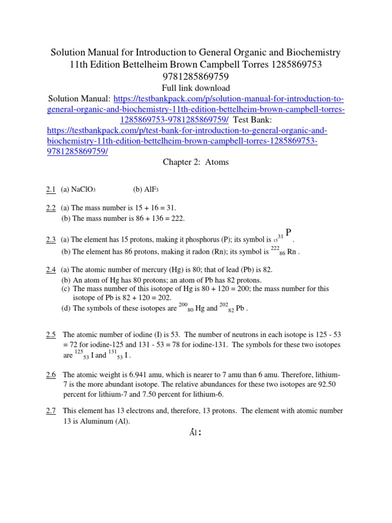 Solution Manual For Introduction To General Organic and Biochemistry 11th Edition Bettelheim ...