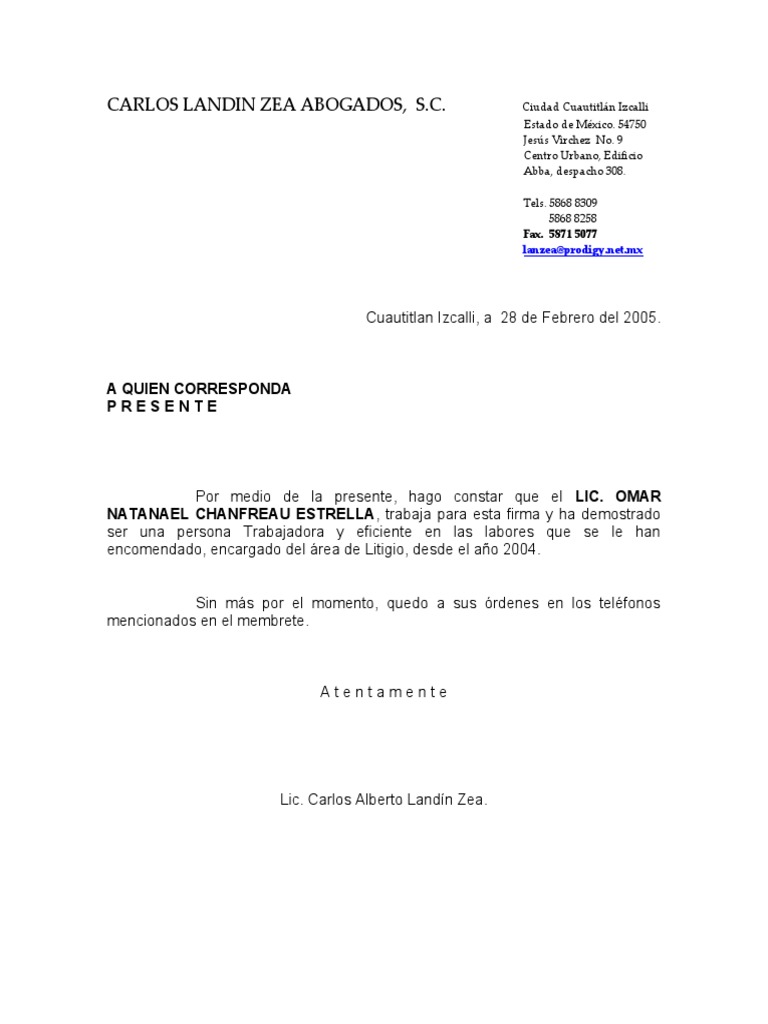 Constancia Laboral de Omar Chanfreau | PDF