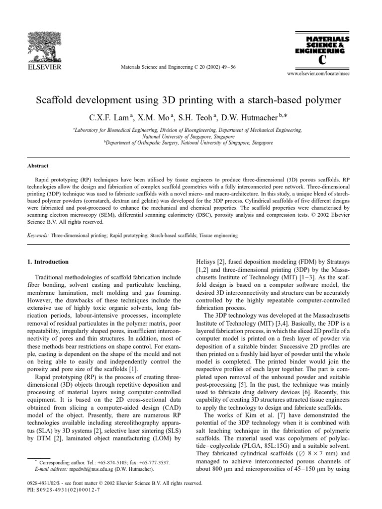 Scaffold Development Using 3D Printing With A Starch-Bsed Polymer | PDF ...