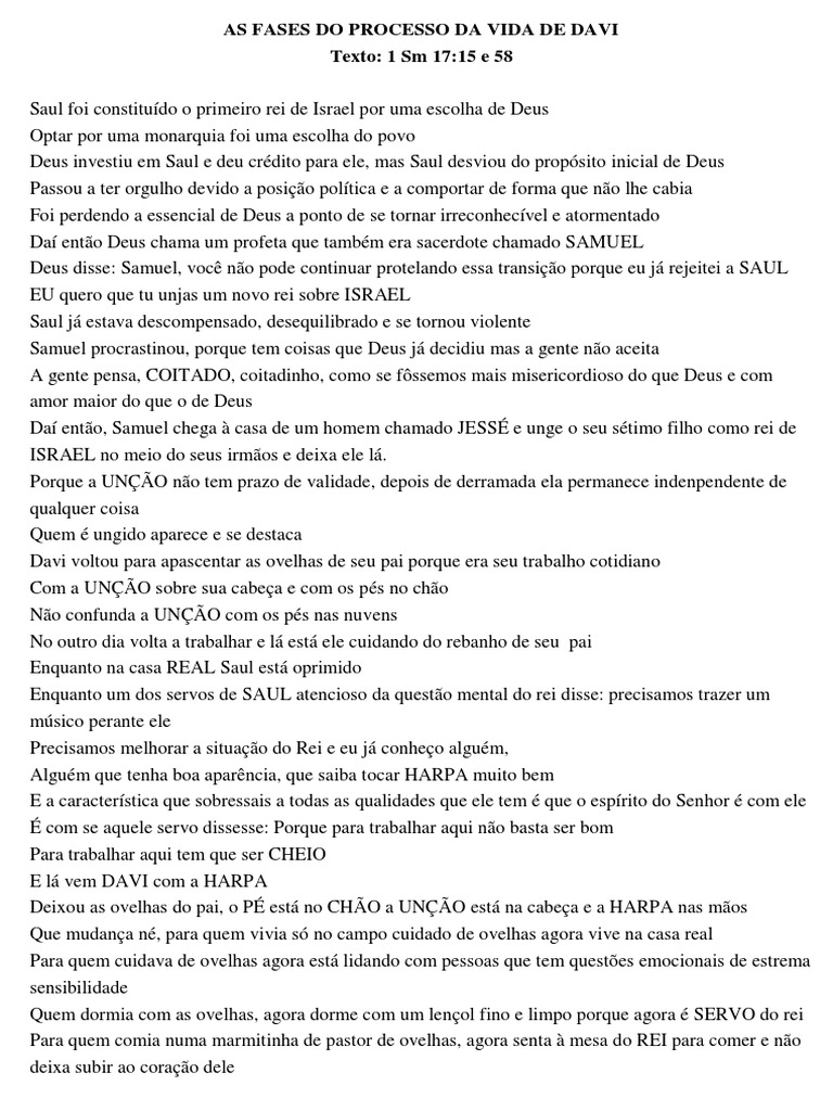 Sermão As Fases Do Processo Da Vida de Davi | PDF | Davi | Samuel