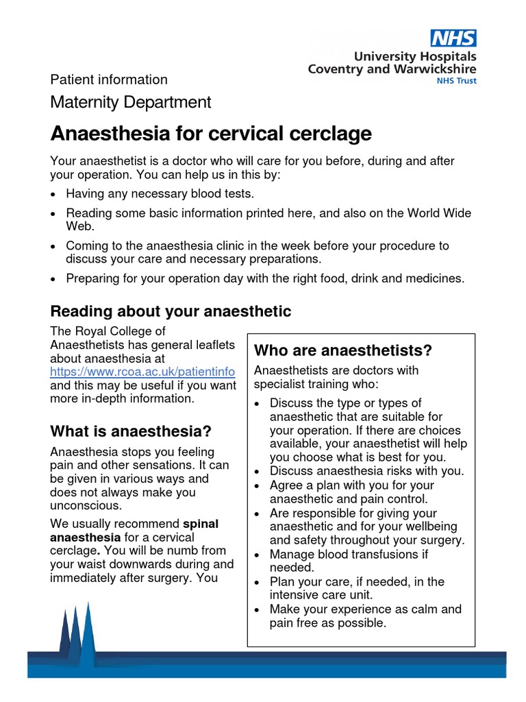 Anaesthesia For Cervical Cerclage | PDF | Anesthesia | Pain