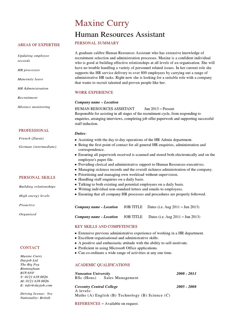 Human Resources Assistant Resume Template | PDF | Human Resources ...