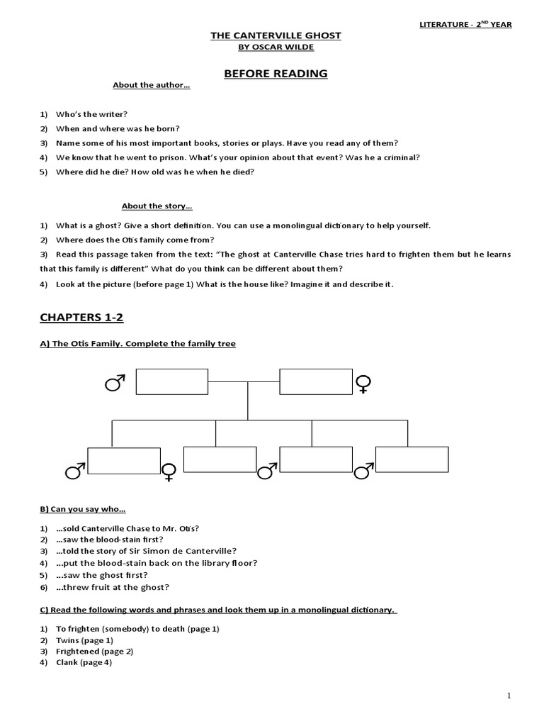 The Canterville Ghost Before Reading Activities | PDF