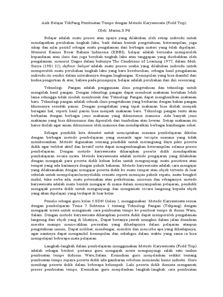 Asik Belajar TekPang Pembuatan Tempe Dengan Metode Karyawisata (Field ...