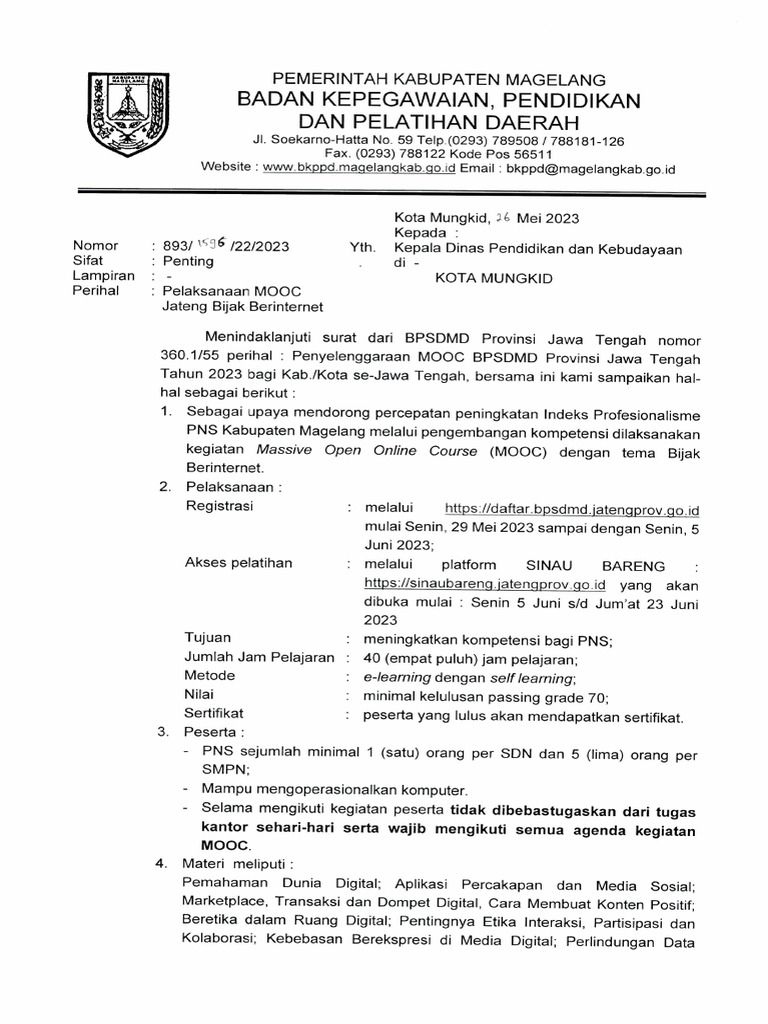 Pelaksanaan Mooc Jateng Bijak Berinternet Ka Disdikbud Pdf