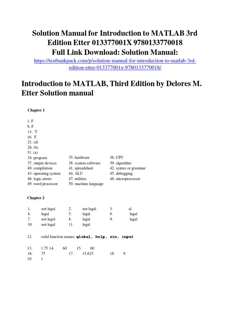 Solution Manual For Introduction To MATLAB 3rd Edition Etter 013377001X ...