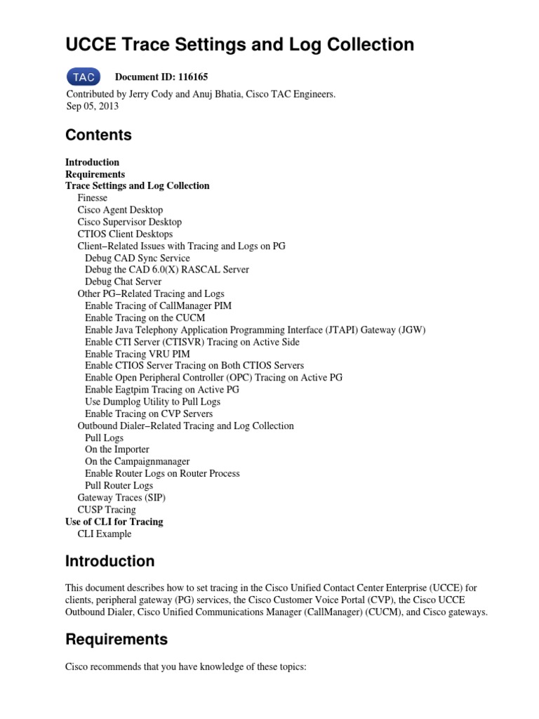 UCCE Trace Settings and Log Collection | PDF | Windows Registry | Command Line Interface