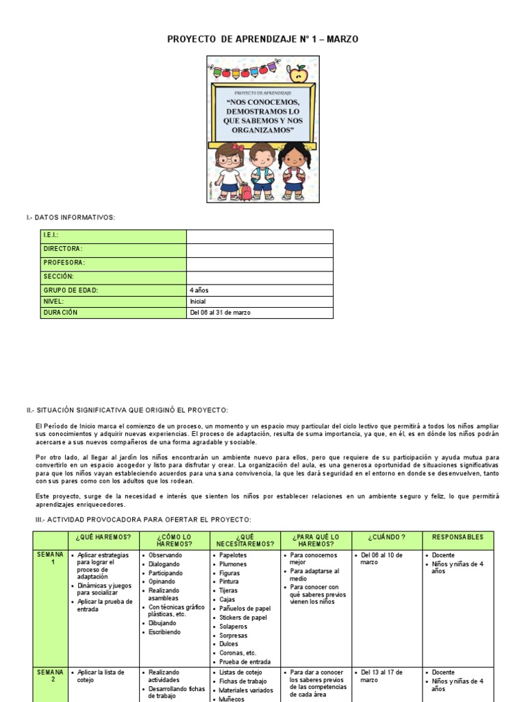 4 Años - Proyecto de Aprendizaje N°01 | PDF | Las emociones | Aprendizaje