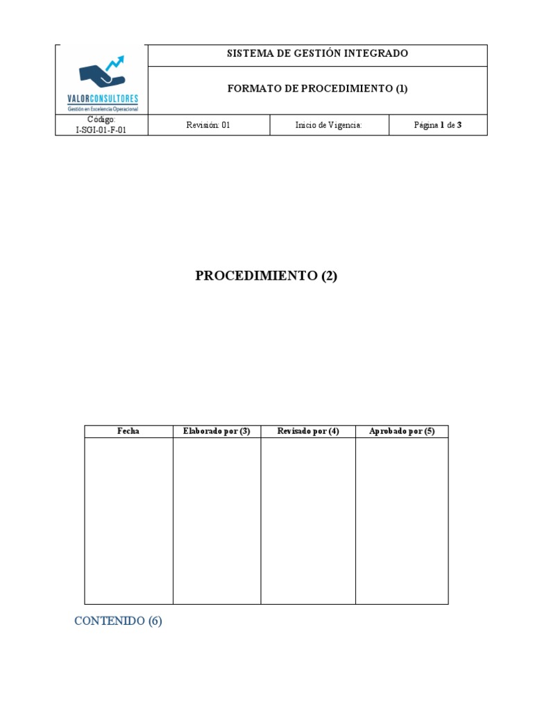 I-SGI-01-F-01 Formato de Procedimiento Rev. 01 | PDF