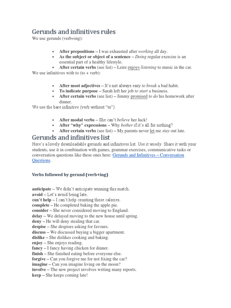 Gerunds and Infinitives Rules | PDF | Verb | Linguistics