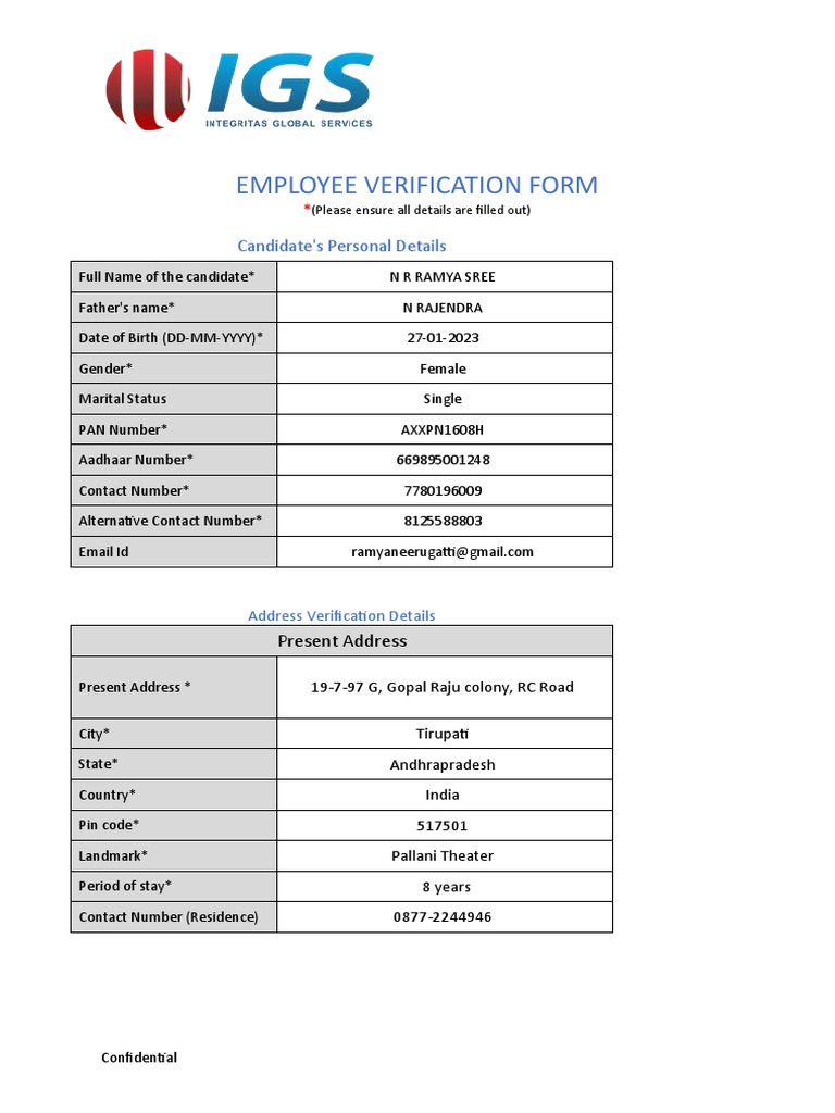 Employee Verification Form - Ramya Sree | PDF | Government | Justice