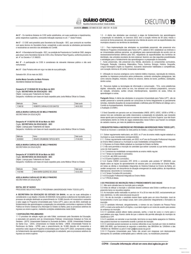 Edital 04-2023 PROGRAMA UNIVERSIDADE PARA TODOS (UPT) | PDF