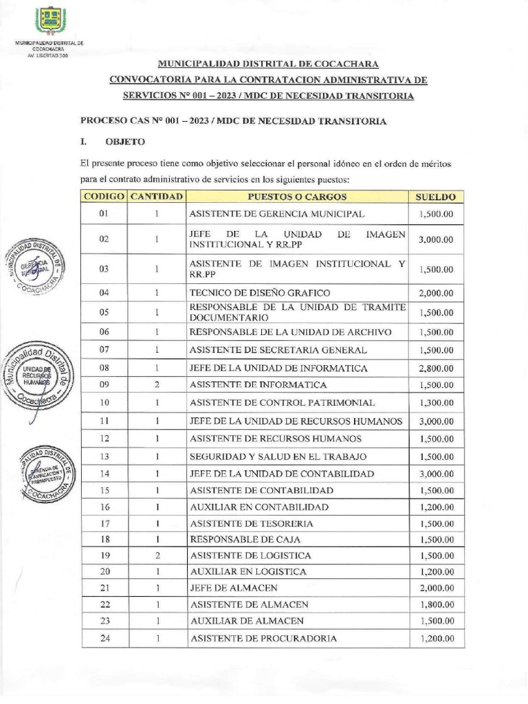 Convocatoria Cas N°001-2023 - Bases | PDF Convocatoria Cas N°001-2023 - Bases | PDF