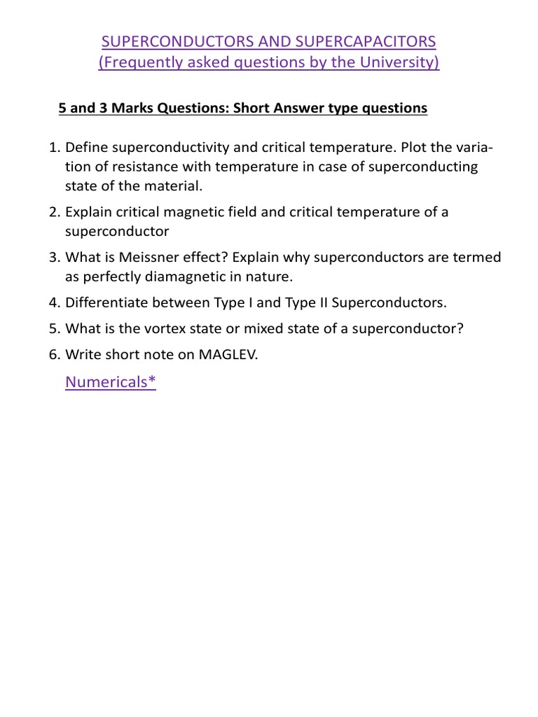 Superconductor University Questions | PDF