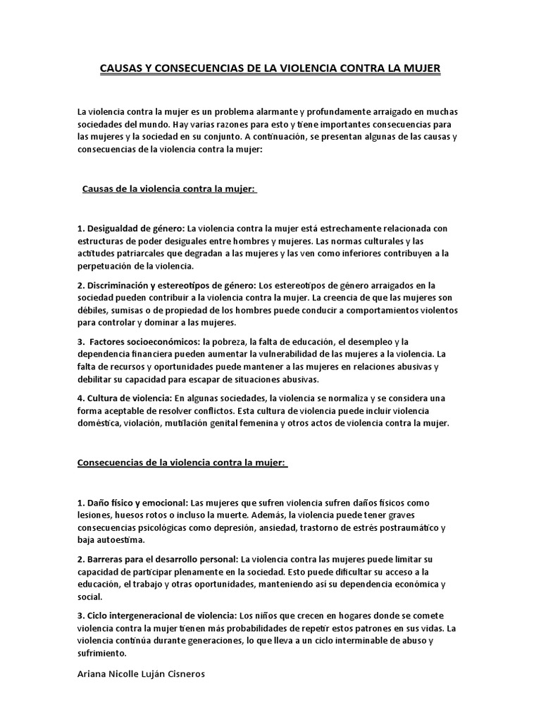 Causas y Consecuencias de La Violencia Contra La Mujer | PDF | La violencia contra las mujeres ...