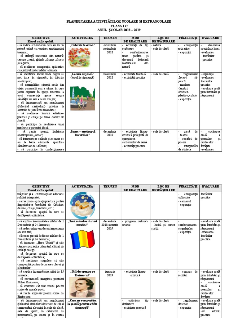 Planificare Activ. Extrascolare | PDF