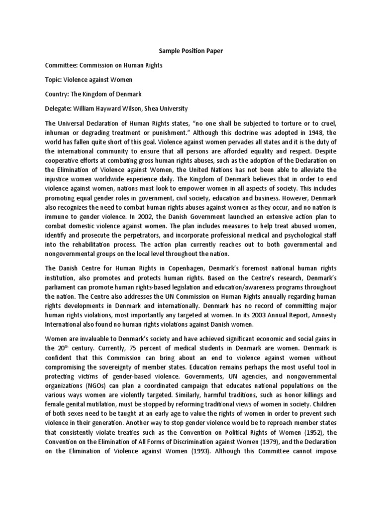 Sample Position Paper | PDF | Violence Against Women | Human Rights