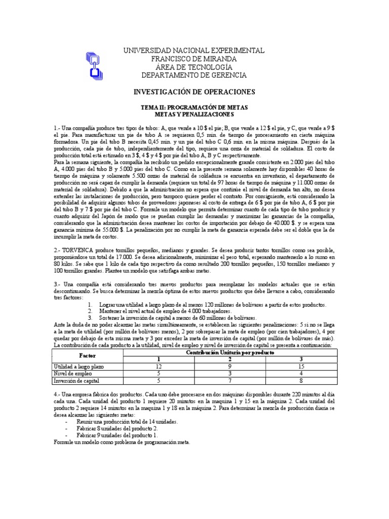 Tema II - Programación de Metas-Ejercicios | PDF | Economias