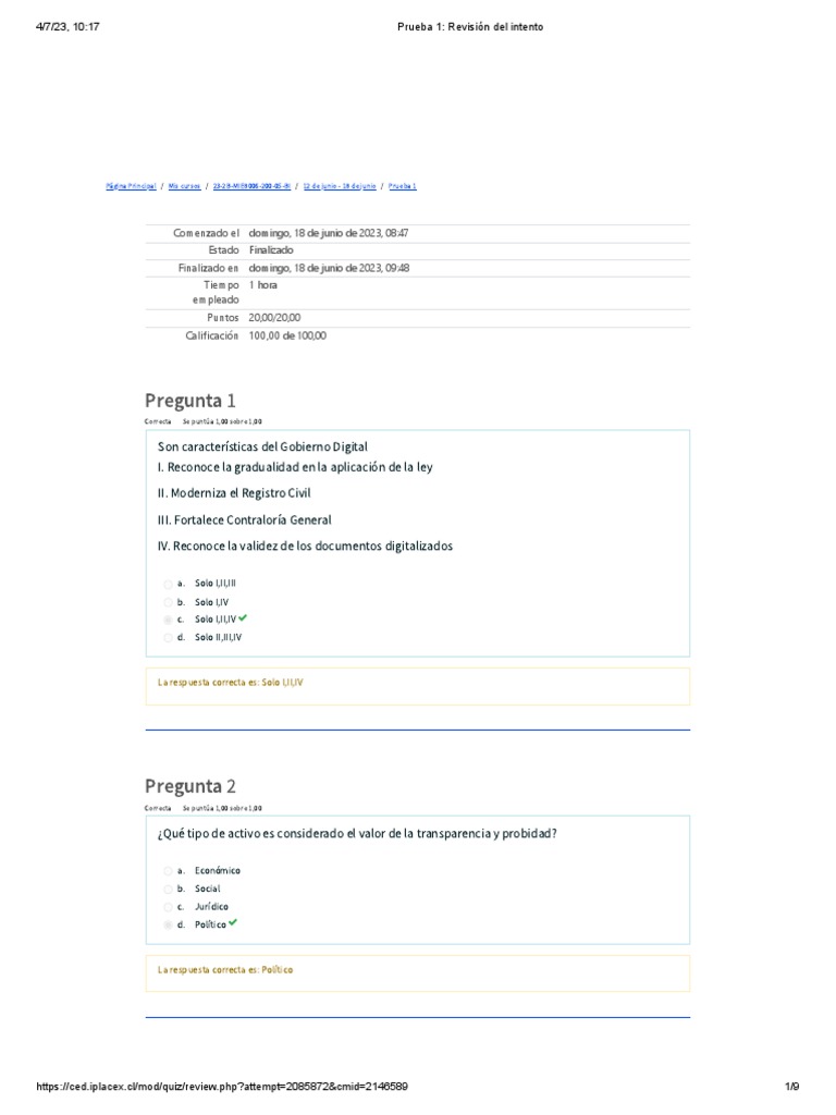 Prueba 1 - Revisión Del Intento - Modernizacion e Innovacion - Jenniffer | PDF | Gobierno