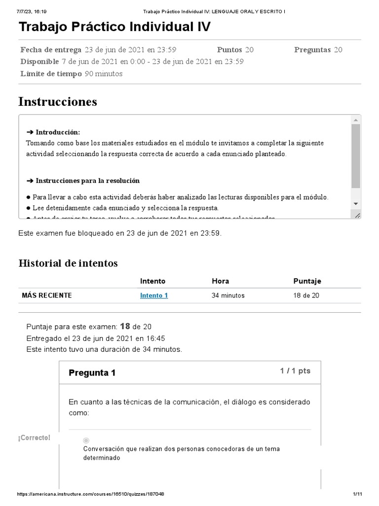 Trabajo Práctico Individual Iv - Lenguaje Oral y Escrito I | PDF