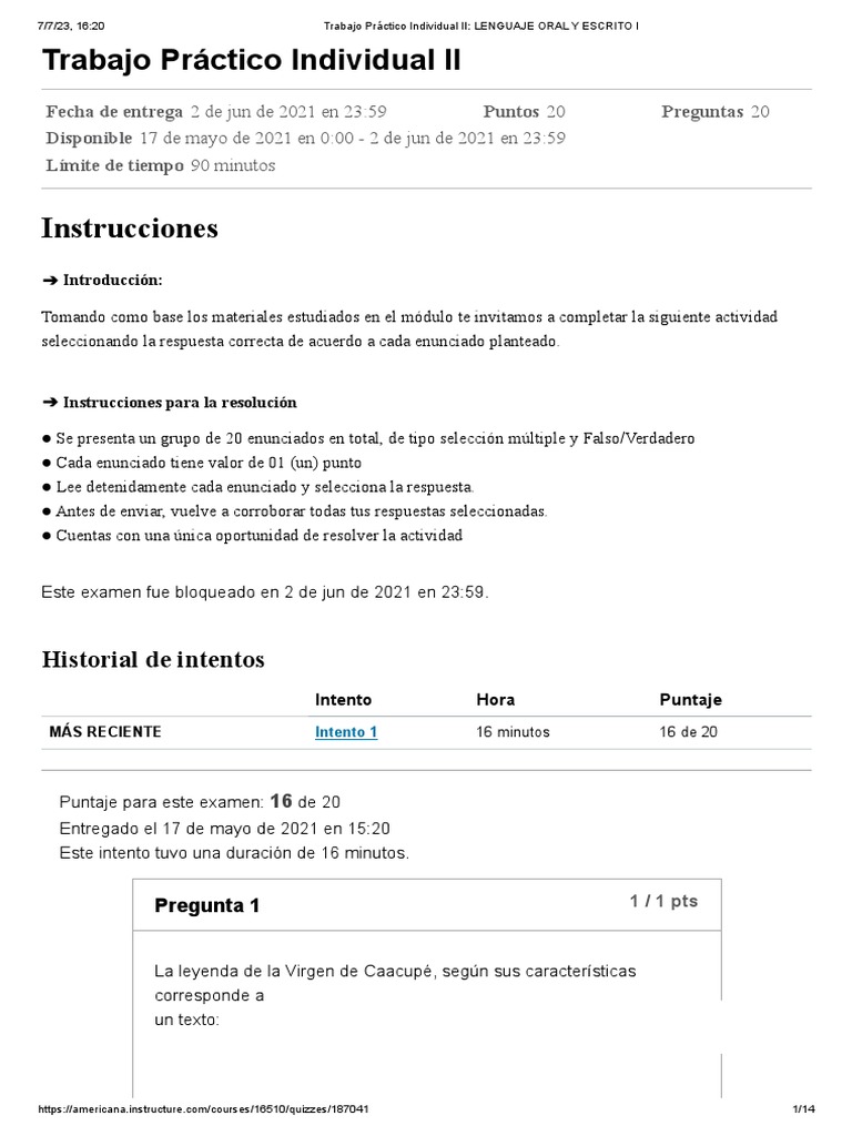 Trabajo Práctico Individual Ii - Lenguaje Oral y Escrito I | PDF