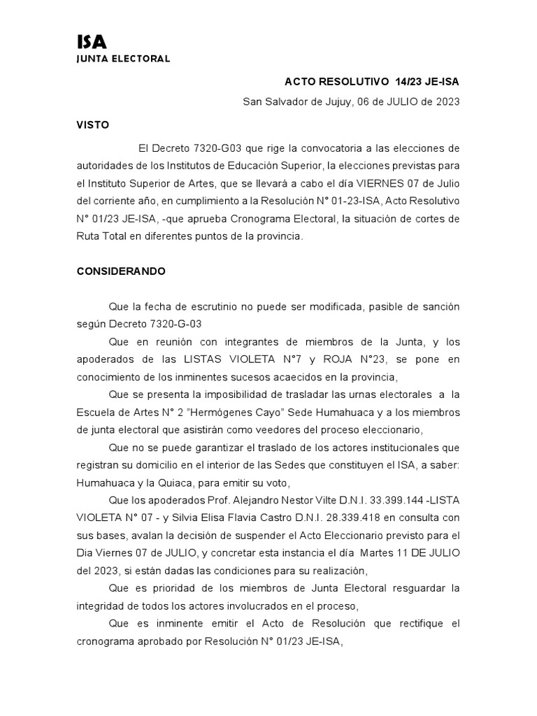 Acto Resolutivo 14-23 Je-Isa | PDF | Democracia | Ideologías políticas
