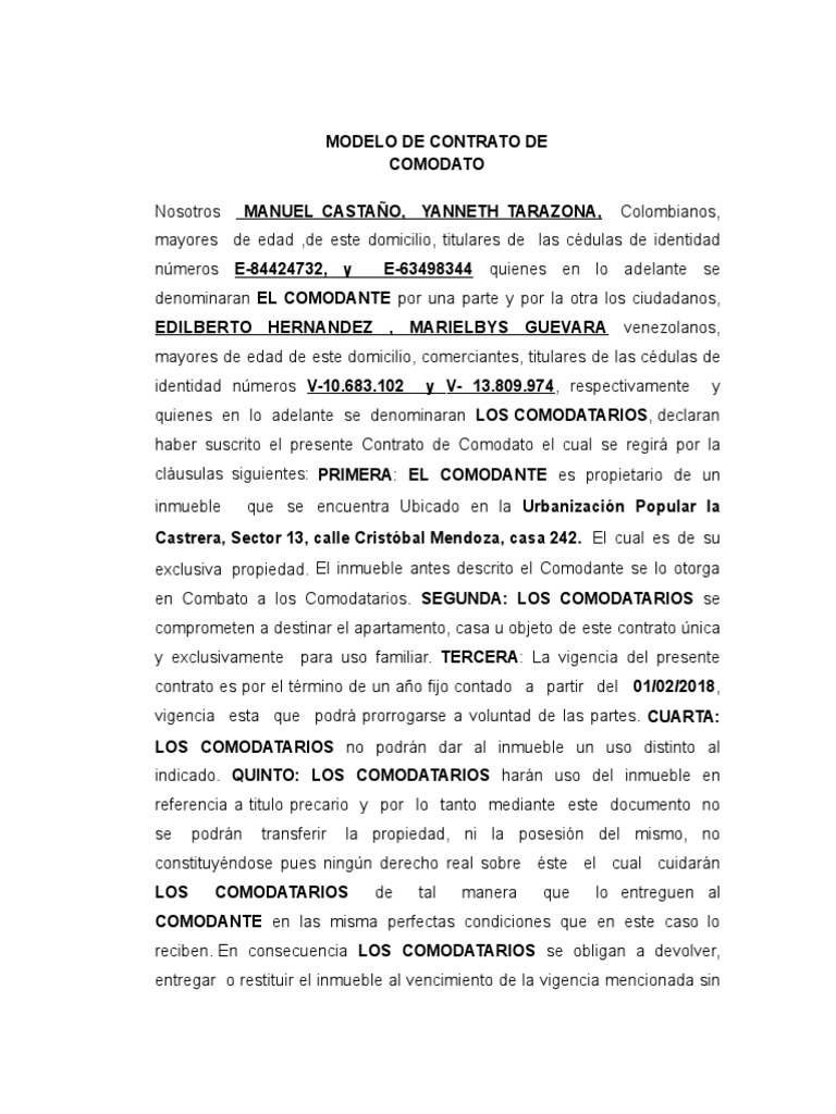 Modelo Contrato Comodato | PDF