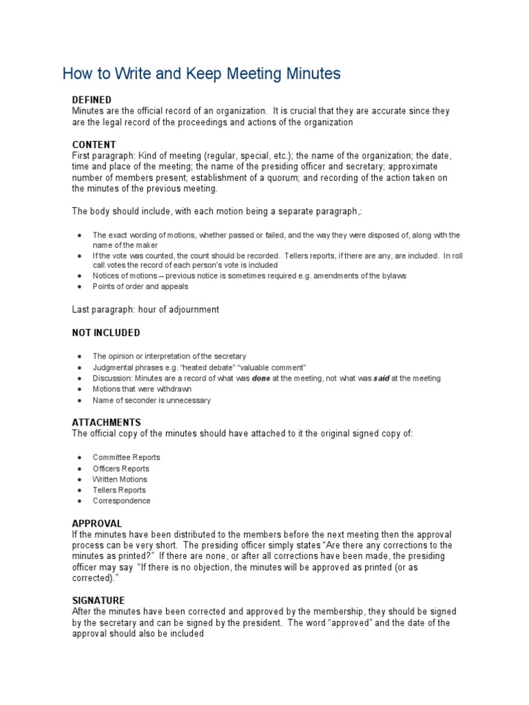 How To Write and Keep Meeting Minutes | PDF | Political Law | Government