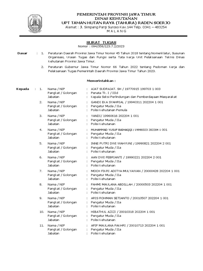 ST Peningkatan Kemampuan Petugas Polhut Tahura 9 10 11 Maret 2023 Di Lws | PDF