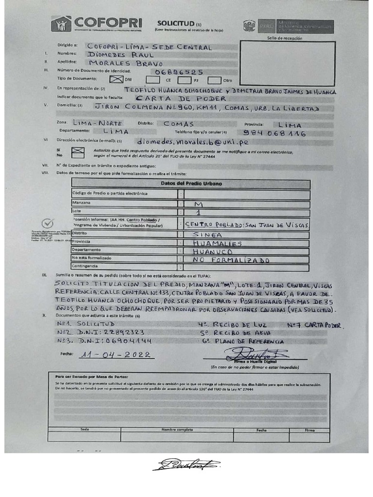 Formato Cofopri | PDF