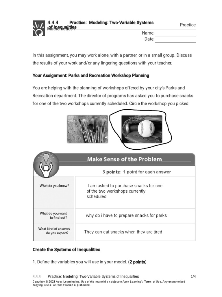 4 4 4 Practice Modeling Two Variable Systems Of Inequalities