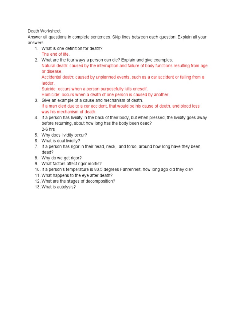 Death Worksheet | PDF | Philosophy | Self-Improvement