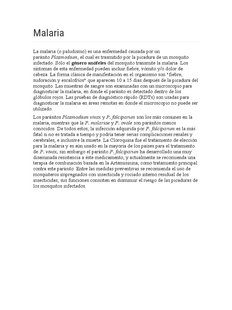 La Malaria | PDF