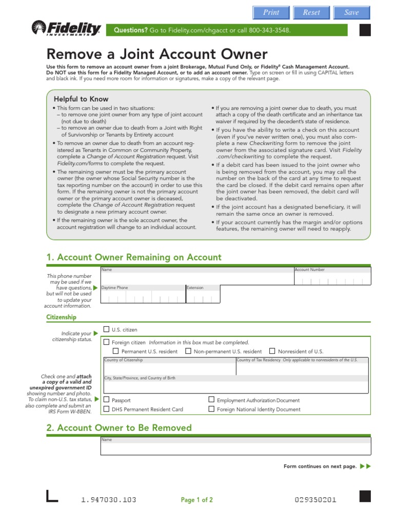 Remove-A-Joint-Owner Fidelity | PDF | Identity Document | Concurrent Estate