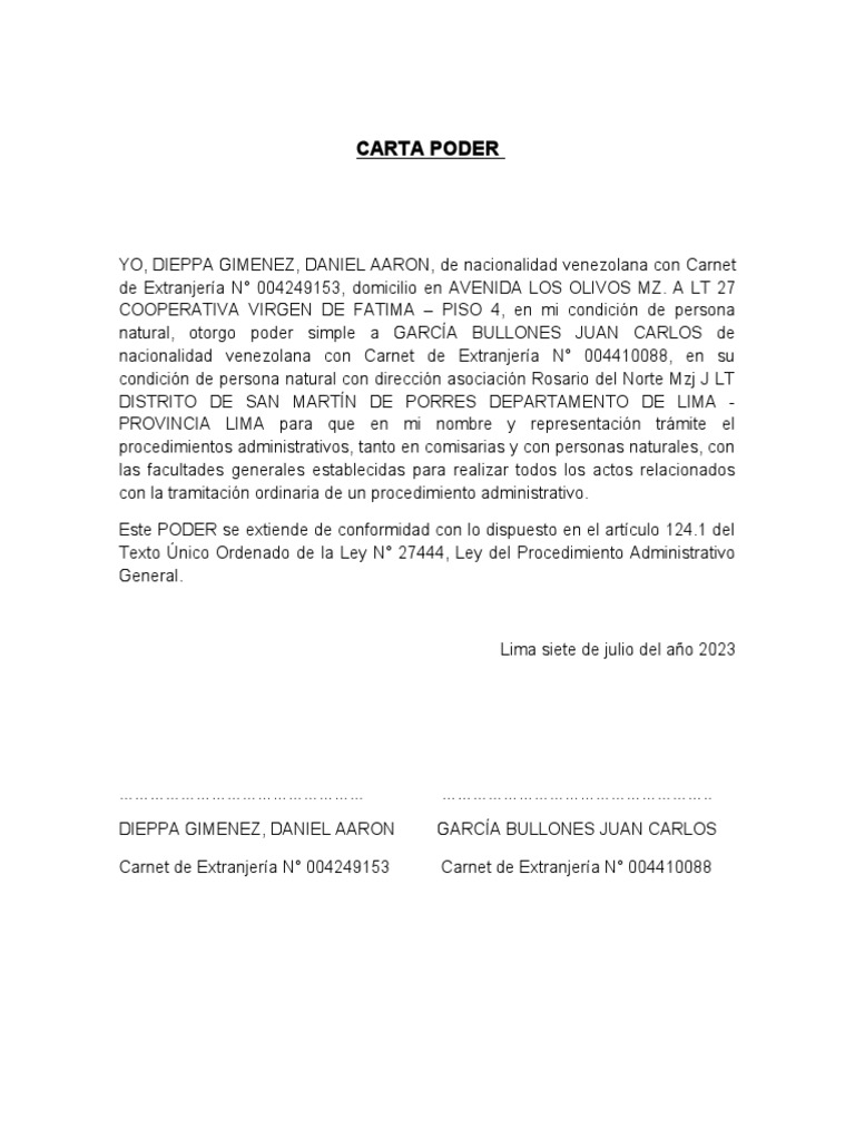 carta poder simple | PDF