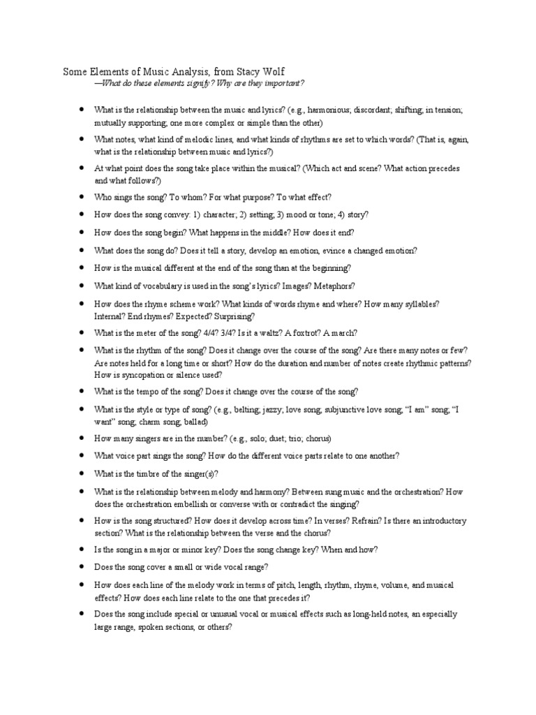 Music Analysis Elements Guide Pdf Songs Song Structure 7528
