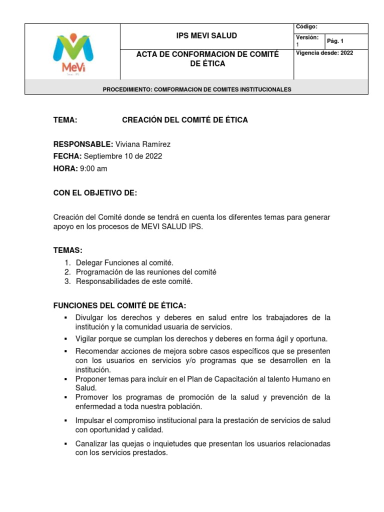 Acta de Conformacion Del Comite de Etica | PDF