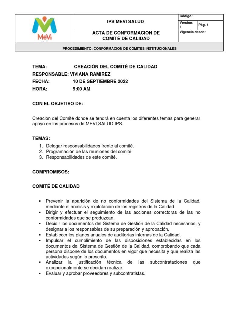 Acta de Conformacion Del Comite de Calidad | PDF