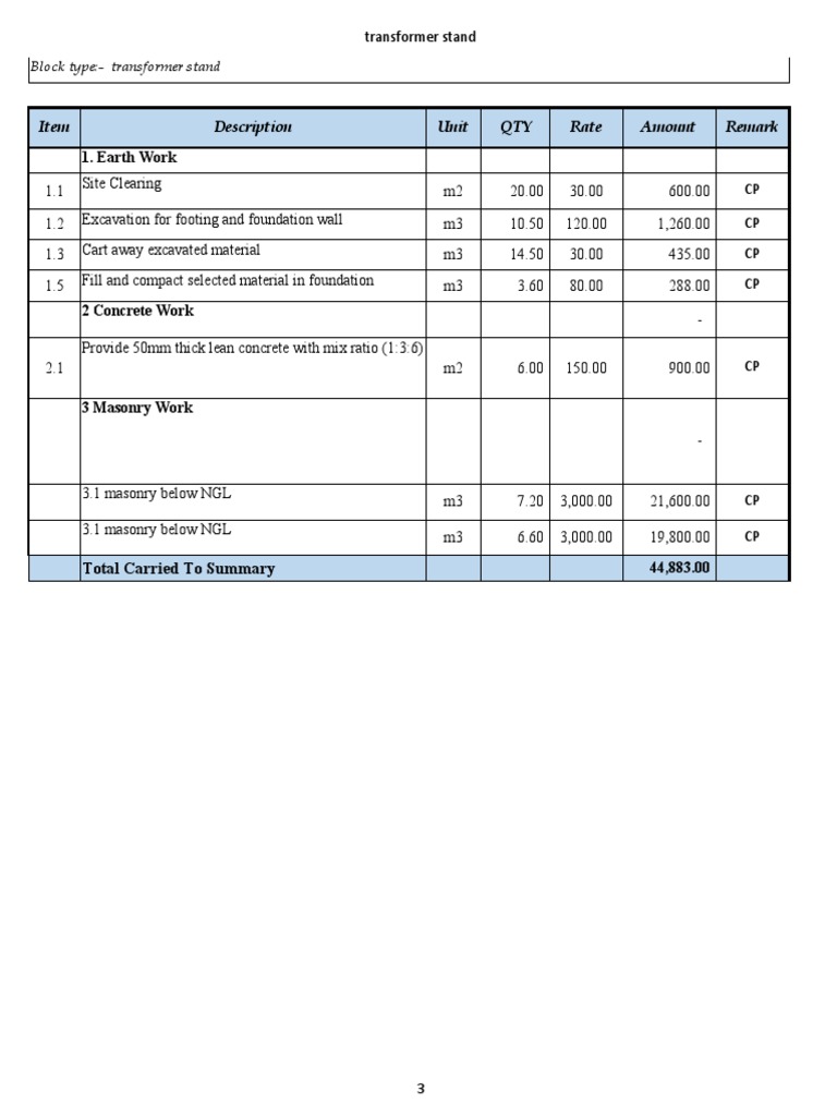 Transformer Stand Construction Details | PDF