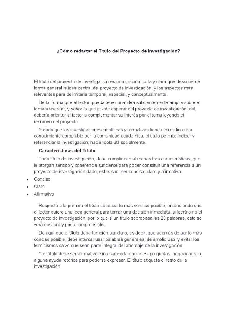 Titulo de Un Proyecto. Caracteristicas | Descargar gratis PDF | Ciencia ...