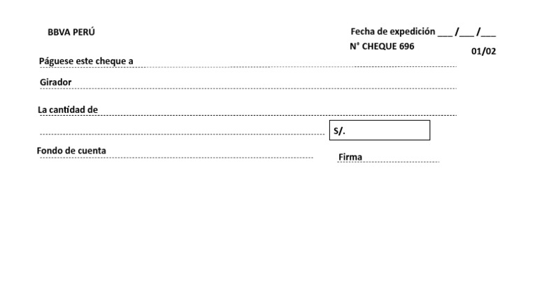 Cheque BBVA Perú: N° 696, S/. | PDF | Finanzas y dinero