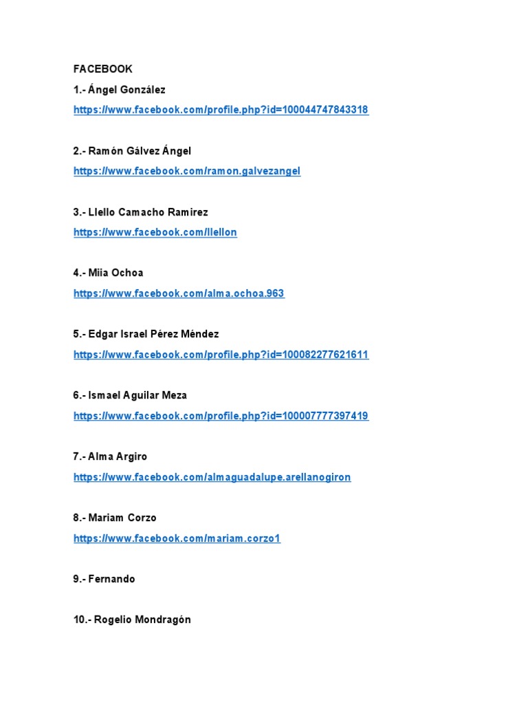 Perfiles de Facebook de Usuarios | PDF