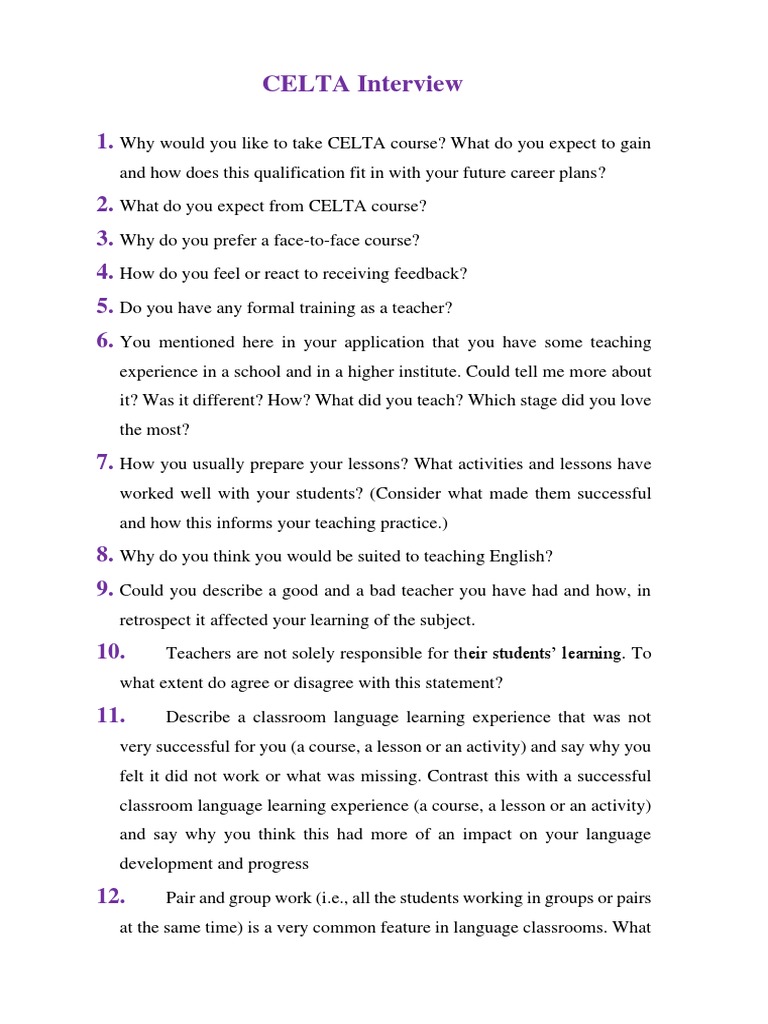CELTA Interview | PDF