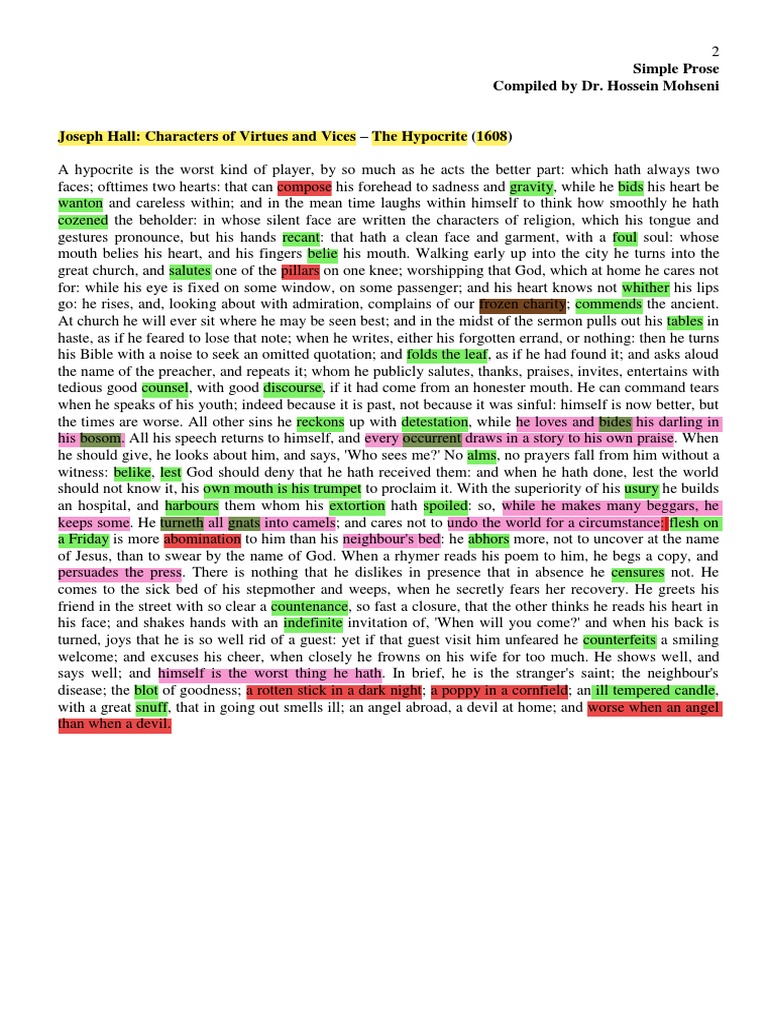 The Hypocrite: Virtues and Vices 1608 | PDF