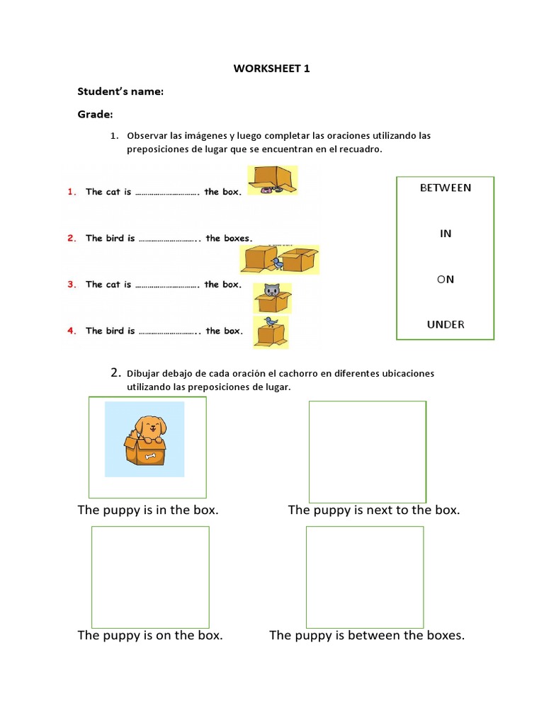 Worksheet Prepositions of Place | PDF